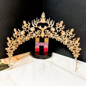Handmade | Accessories | Christmas Gold Crown Reindeer Crystal Tiara ...